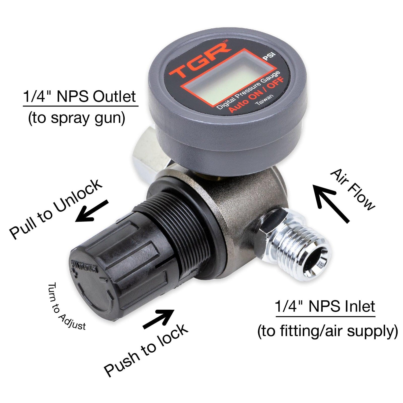 HVLP Spray Gun Air Regulator with Automatic Digital Pressure Gauge and ...